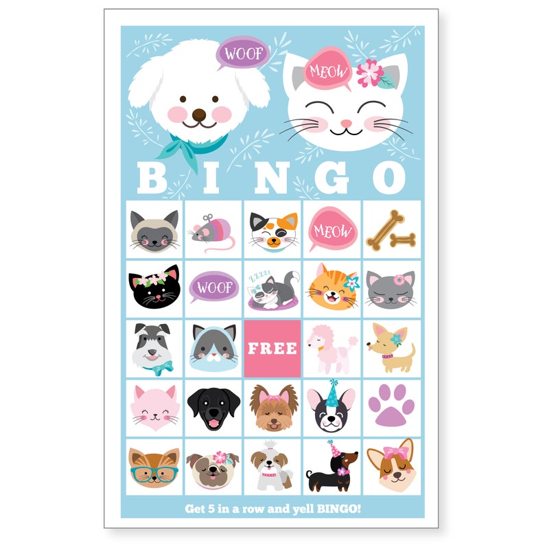Dog and Cat Bingo Game, 40 Cards, Puppy Kitten Party (instant Download ...