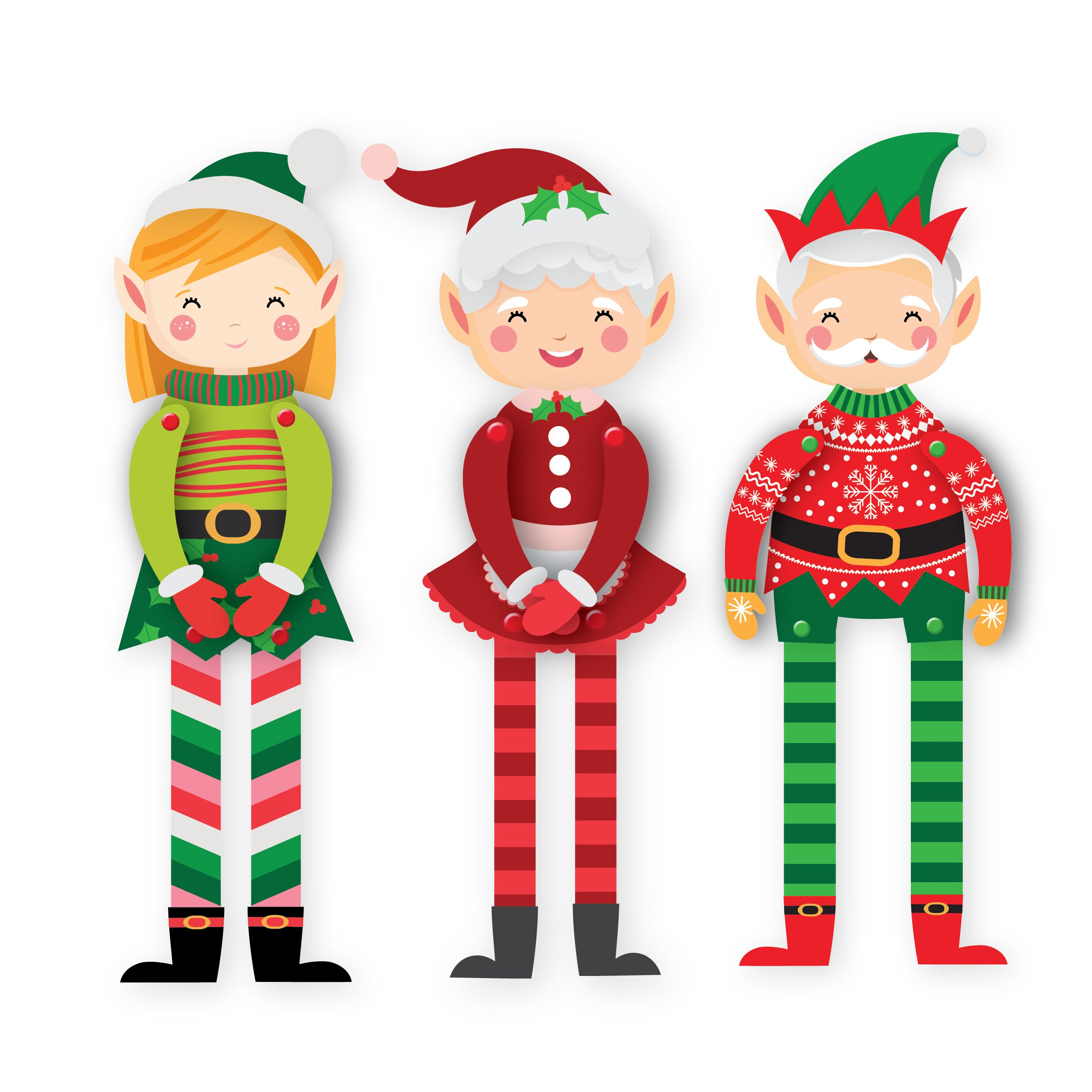Christmas Elves 6 Articulated Paper Dolls Instant Download Christmas