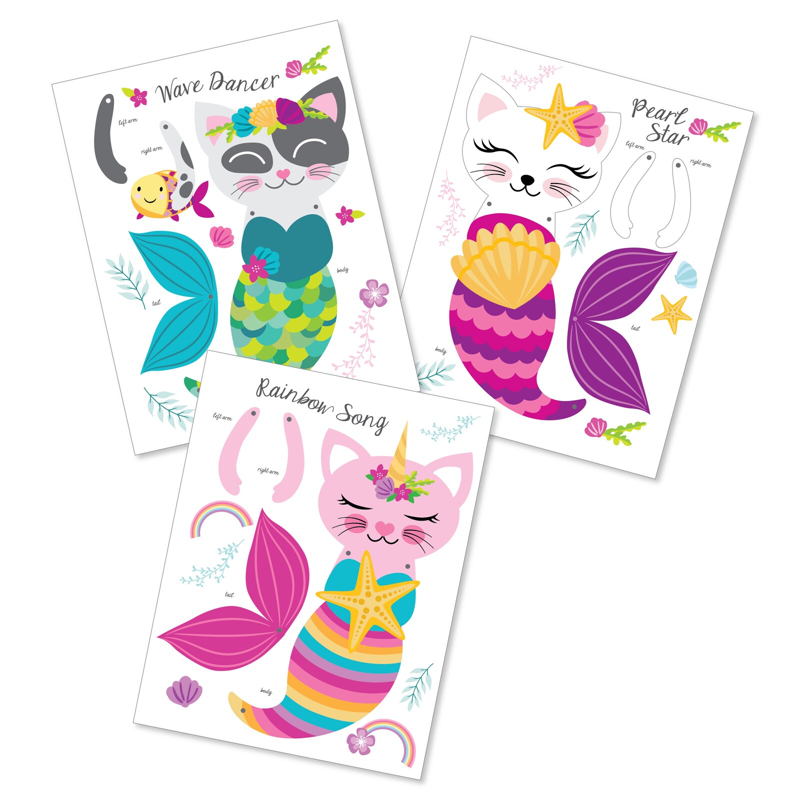 3 Articulated Paper Caticorn Dolls, Instant DIY Download - Caticorn ...