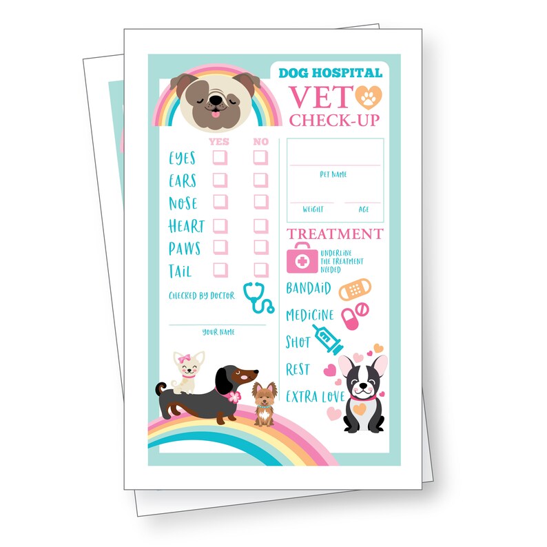 Dog Hospital Vet Check Up, Puppy Hospital Sign and Check-up Cards, Cat ...