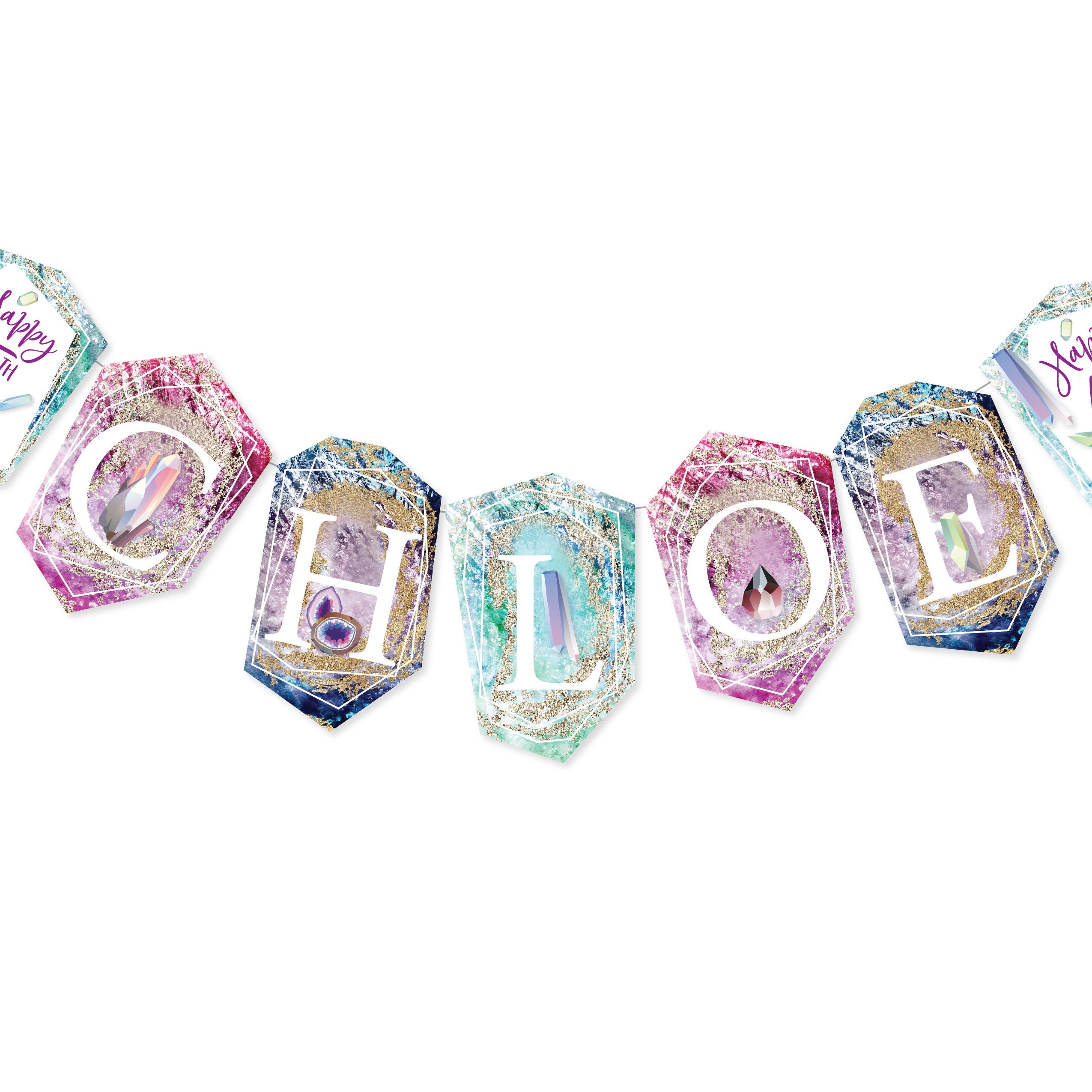Geode Crystal Birthday Bunting Mint Purple Banner Geode - Etsy