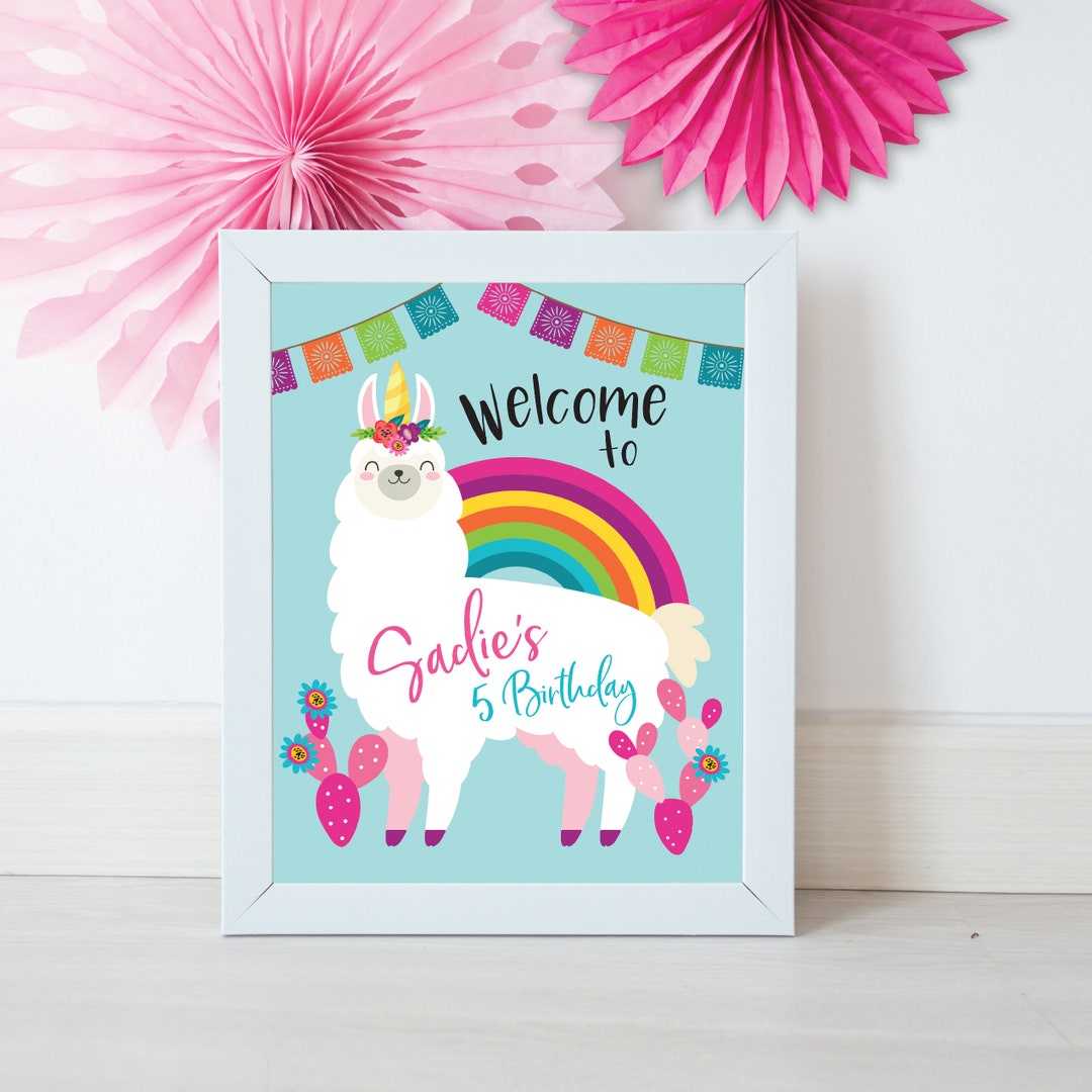 Llamacorn Rainbow Welcome Sign Customized Printable DIY - Etsy