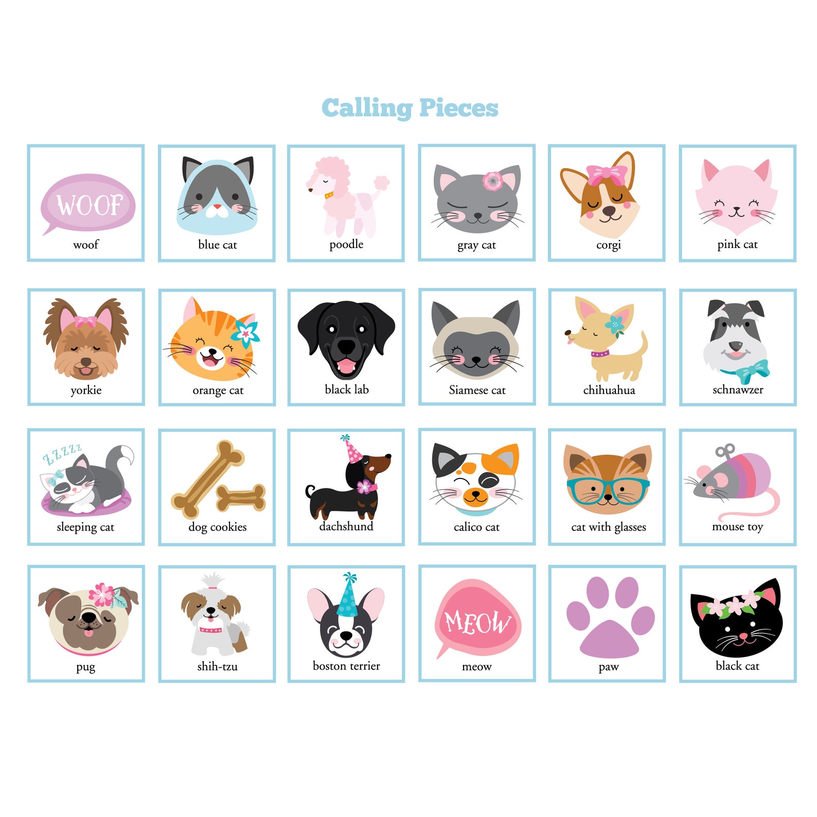 Dog and Cat Bingo Game, 40 Cards, Puppy Kitten Party (instant Download ...