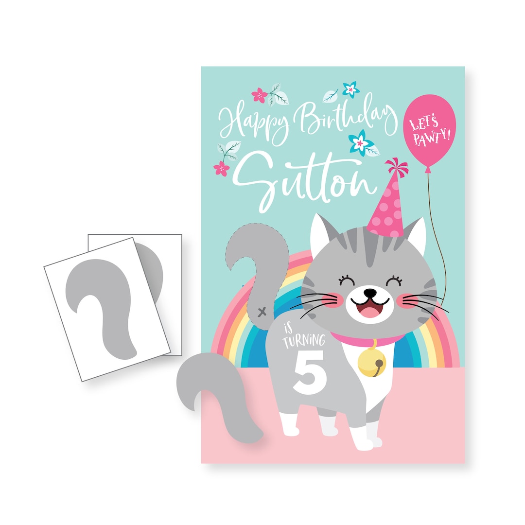 Pin the Tail on the Cat Party Game, Kitty Birthday, DIY Party Game ...
