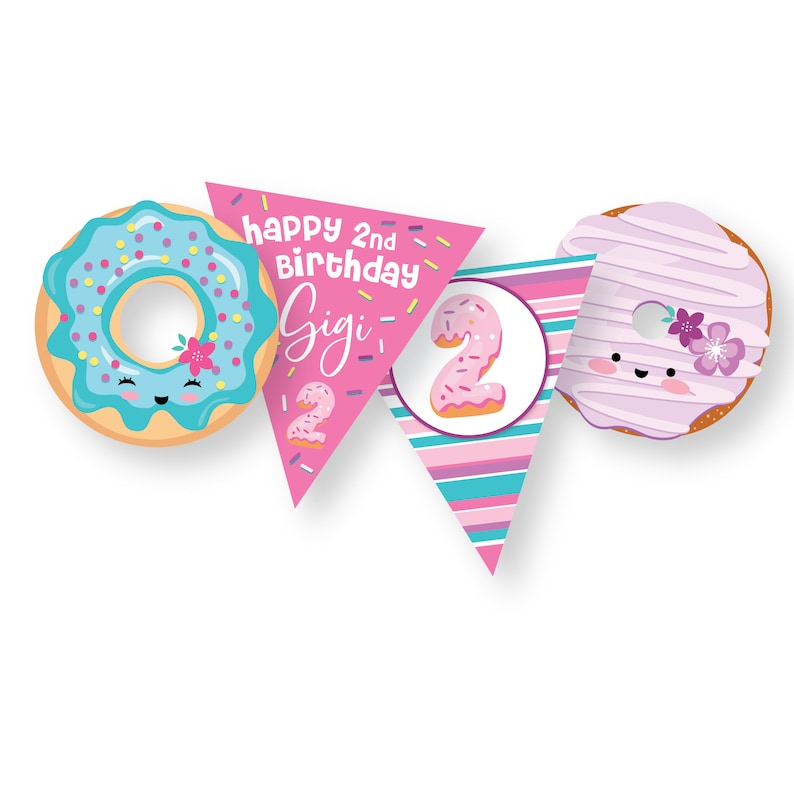 Donut Birthday Bunting Pink Donut Banner Garland Printable - Etsy
