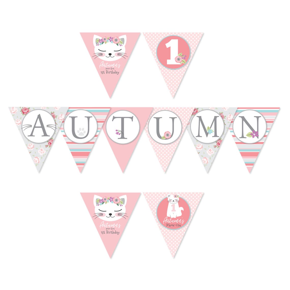 Kitten Birthday Bunting Pink Cat Banner Kitty Garland - Etsy