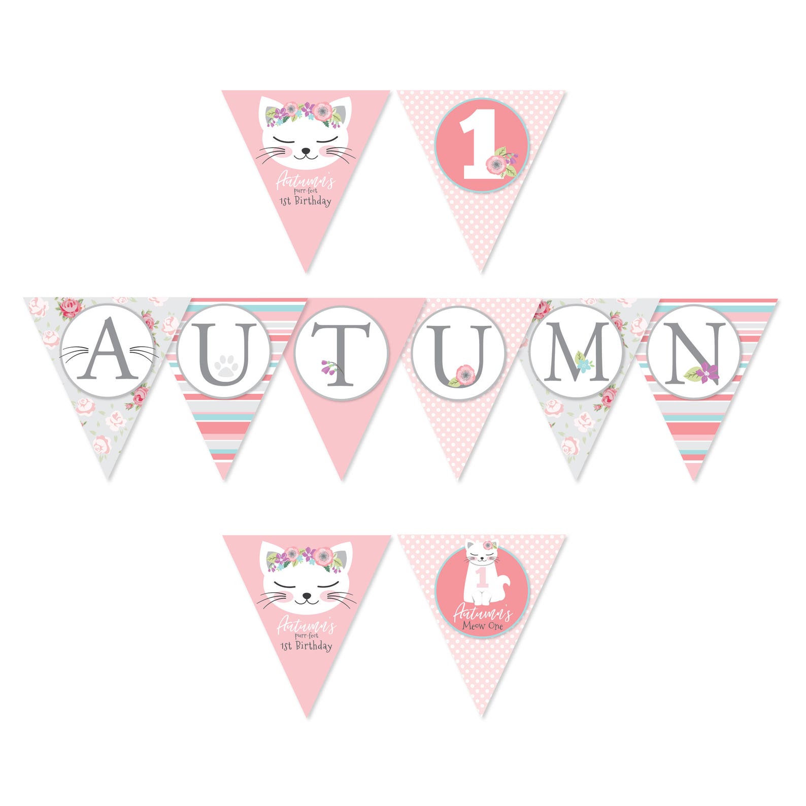 Kitten Birthday Bunting Pink Cat Banner Kitty Garland - Etsy