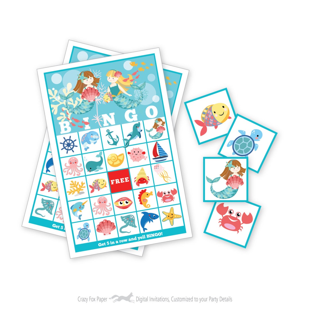 Mermaid BINGO Game, 24 Different Bingo Cards, Kid's, Girls Printable ...