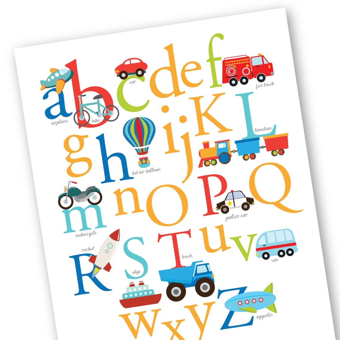 Vehicles ABC theme Wall Art Instant Download DIY Wall Art | Etsy