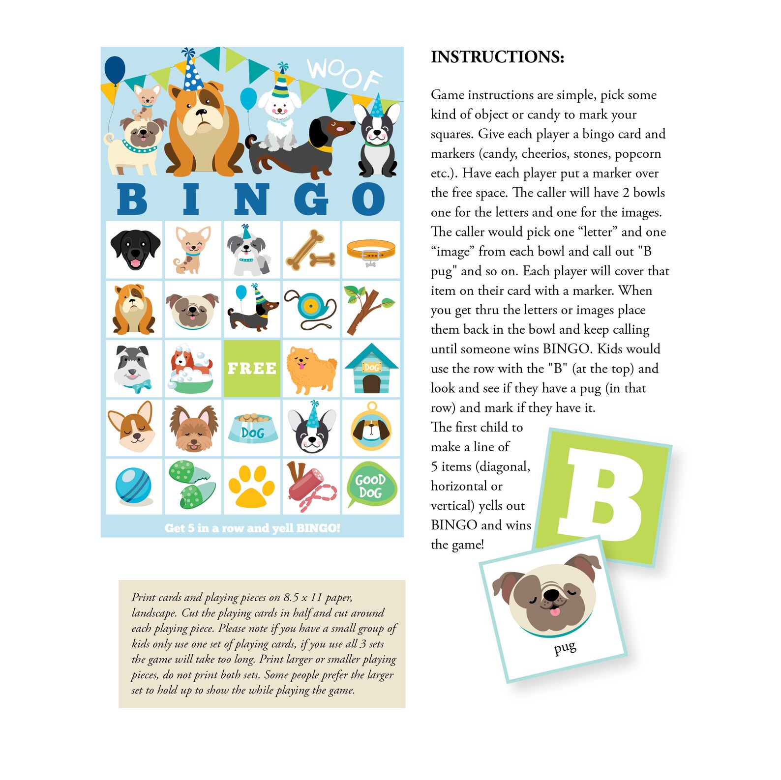 Puppy Bingo Game – 30 Printable Cards, Dog Birthday Party (instant ...