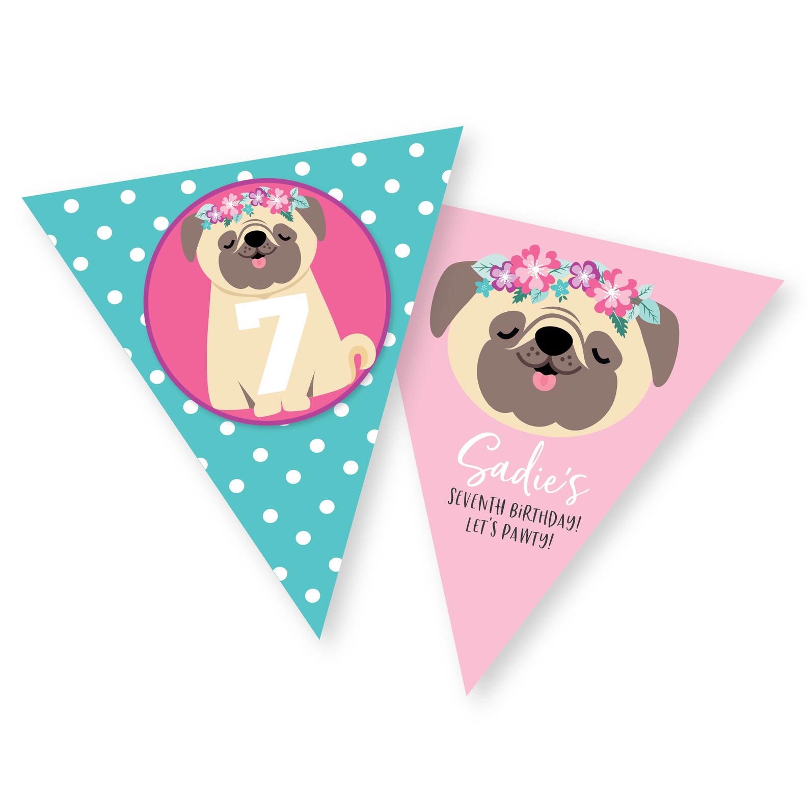 Pug Birthday Bunting Pink Pug Banner Dog Garland Printable - Etsy