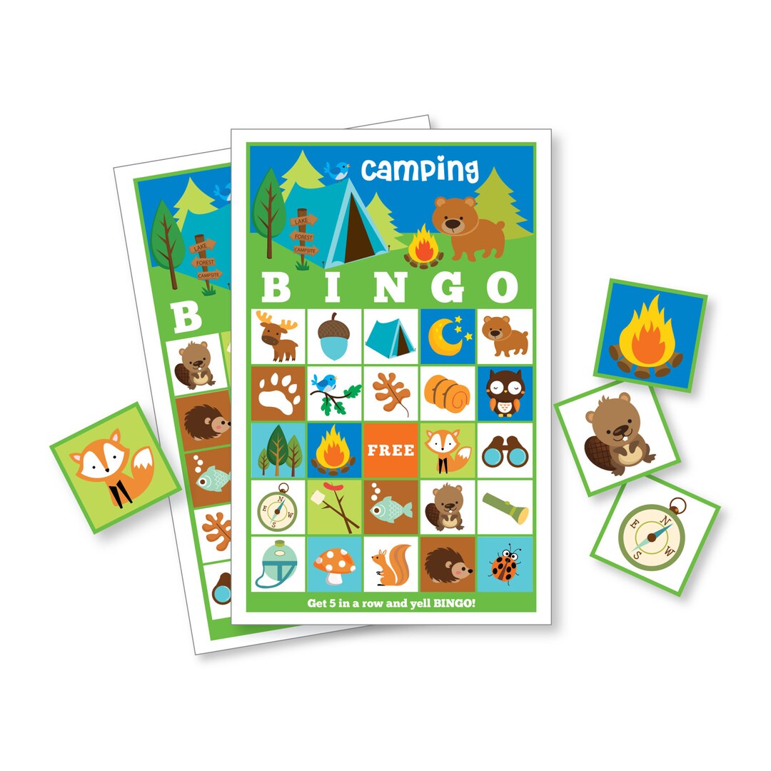 Camping BINGO Game, 24 Different Bingo Cards, Outdoor, Nature Party ...