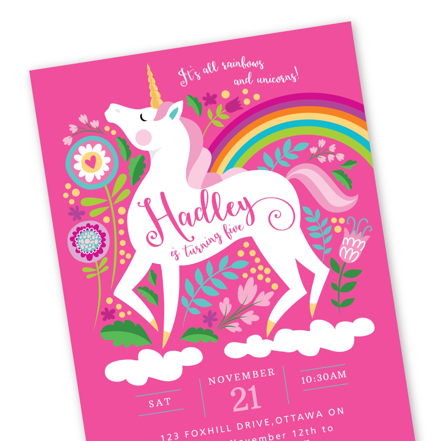 Unicorn Birthday Invitation Girls Rainbow Birthday Invite WE EDIT