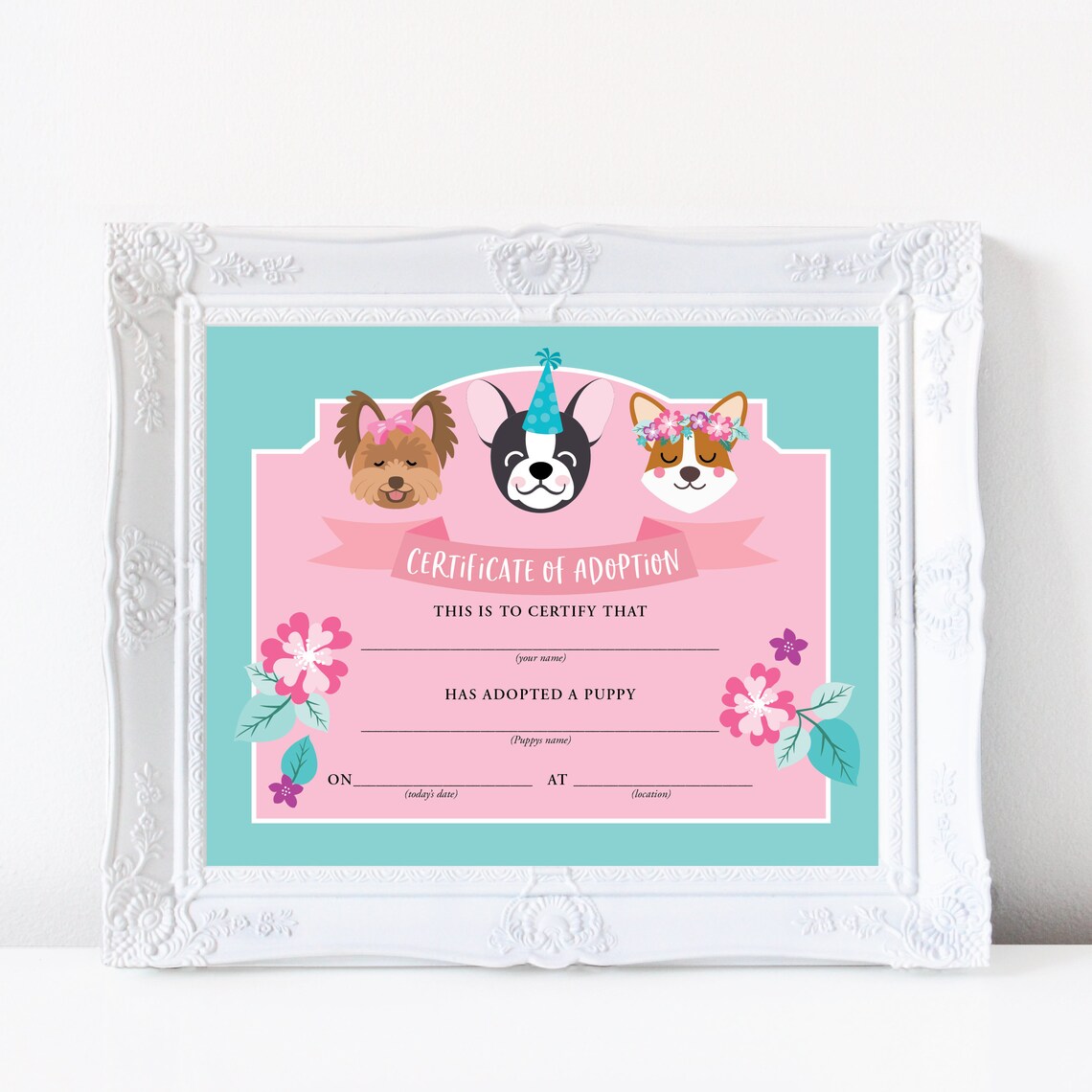 Adopt a Puppy / Certificate / Adoption Sign / Favor Tag / Pink - Etsy
