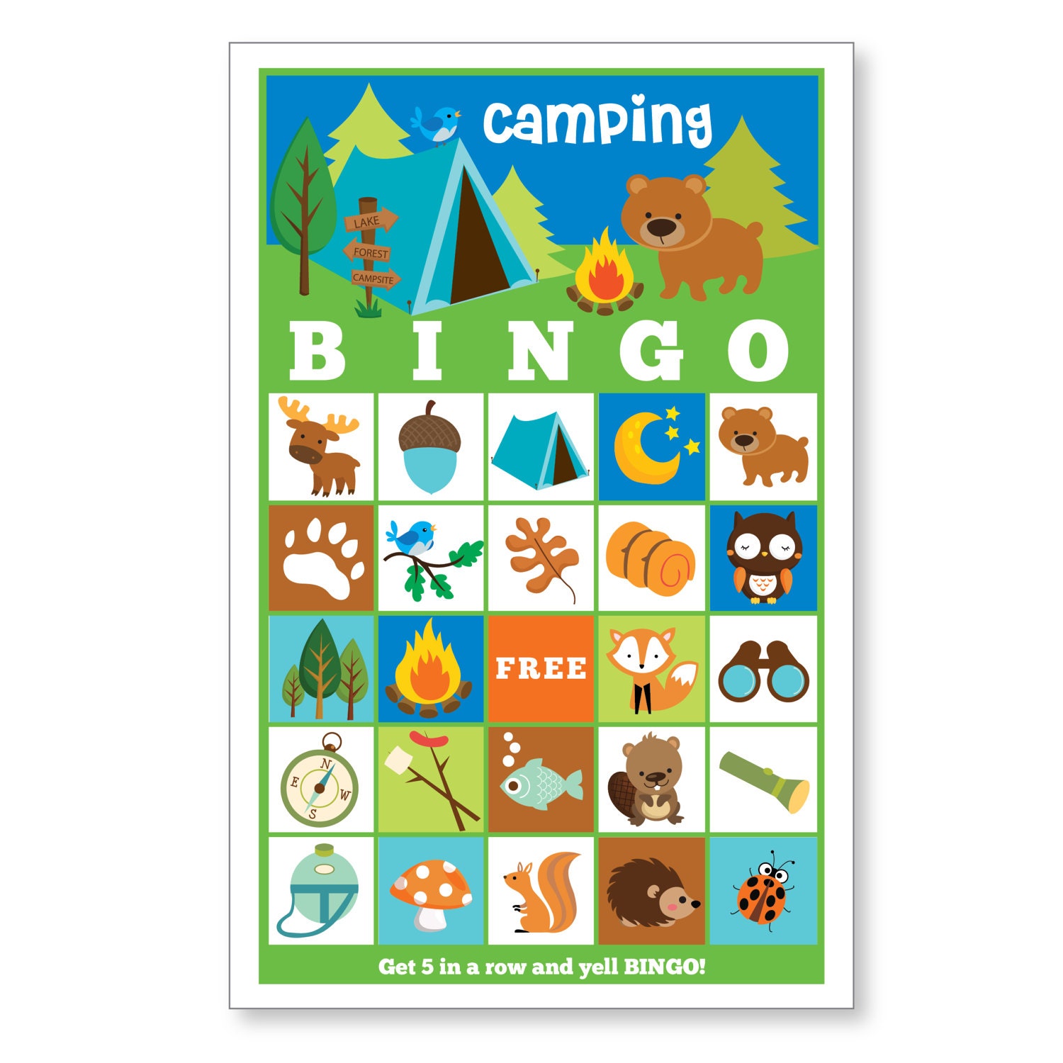 Camping BINGO Game 24 Different Bingo Cards Outdoor Nature Party 