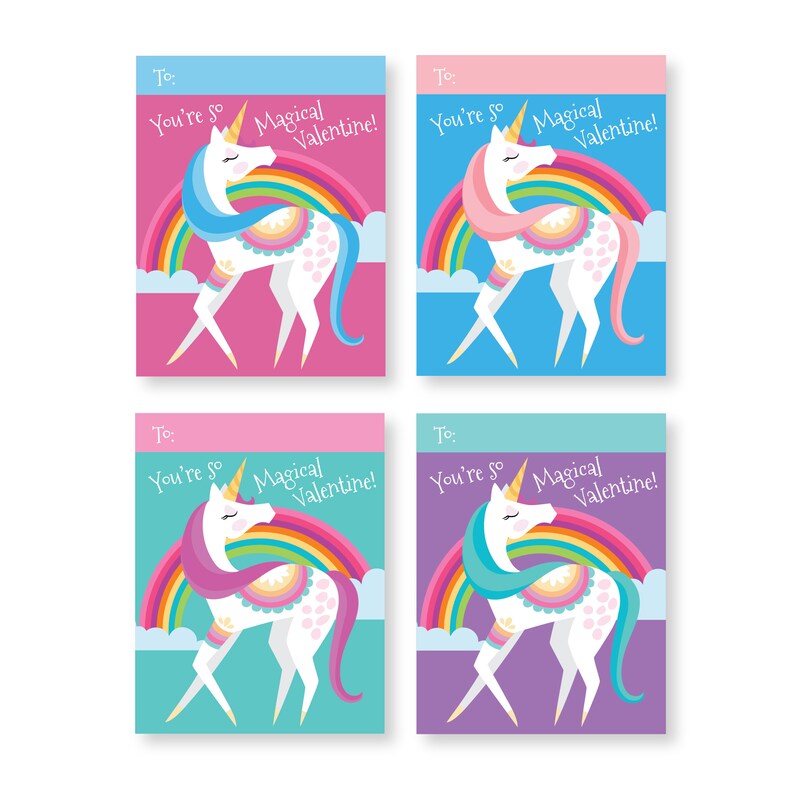 Rainbow Unicorn Valentine's Day Cards, Classroom Printable (PDF) - Etsy
