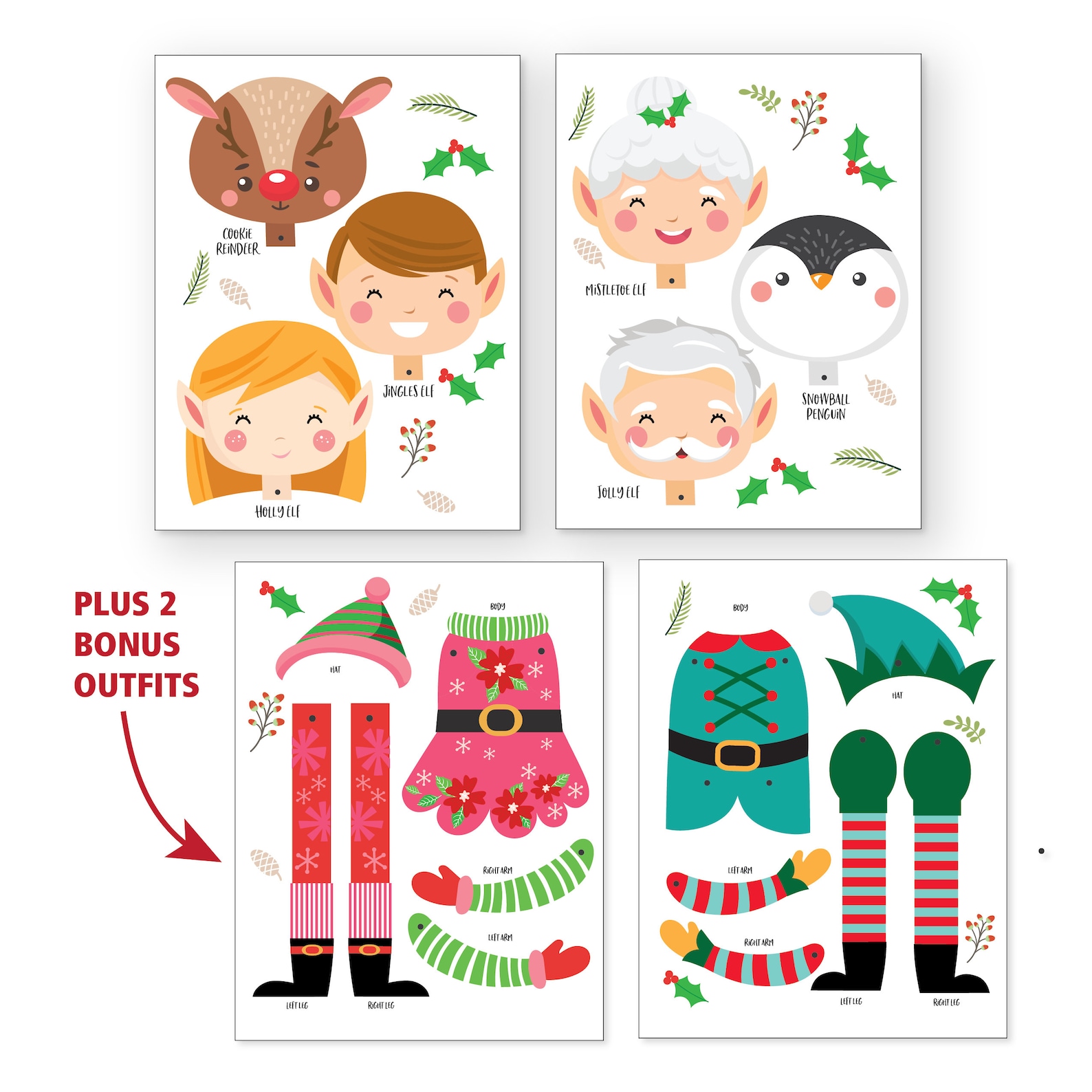 Christmas Elves 6 Articulated Paper Dolls Instant Download - Etsy