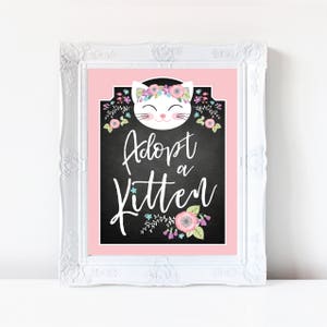 Adopt a Kitten / Certificate / Adoption Sign / Favor Tag / Pink Cat ...