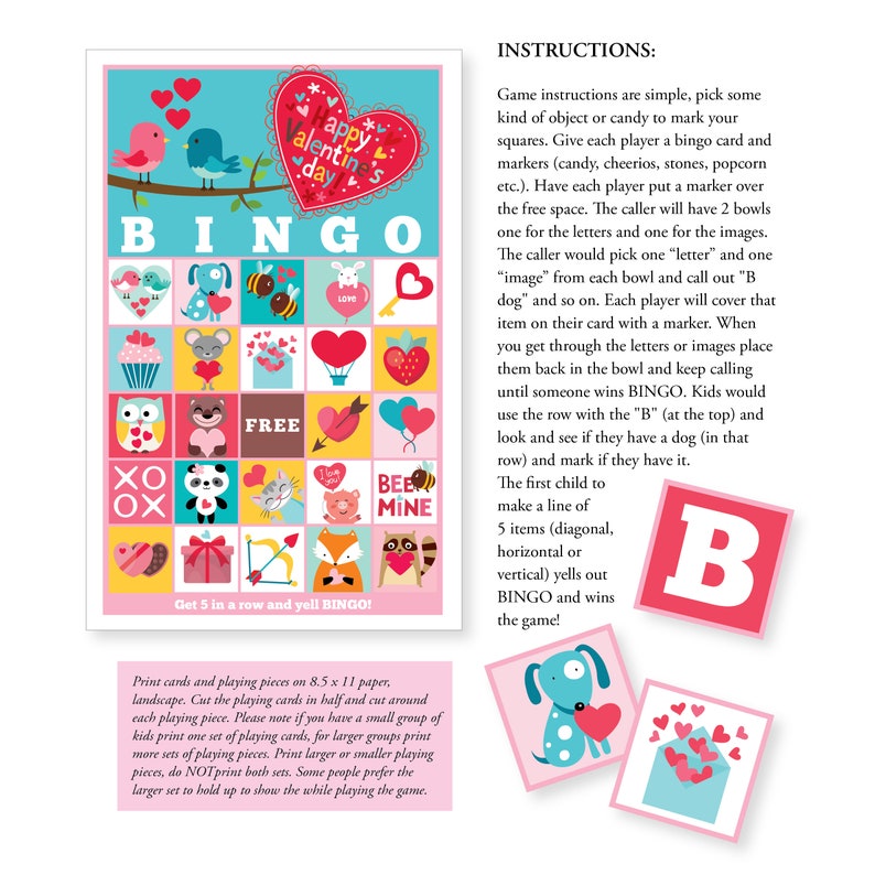 Valentine BINGO Game Kid's Printable Bingo Game Bingo - Etsy