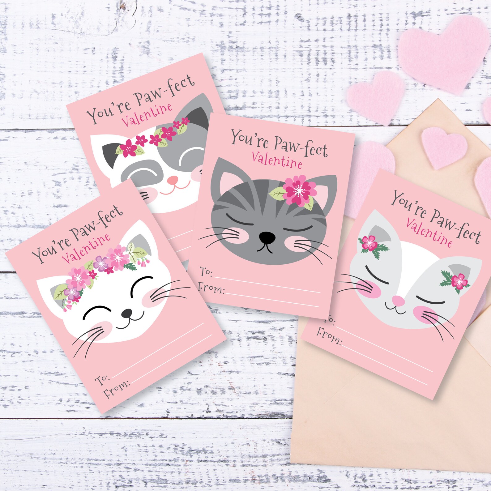 Cat Valentines Day Cards / Printable DIY Card / Classroom - Etsy