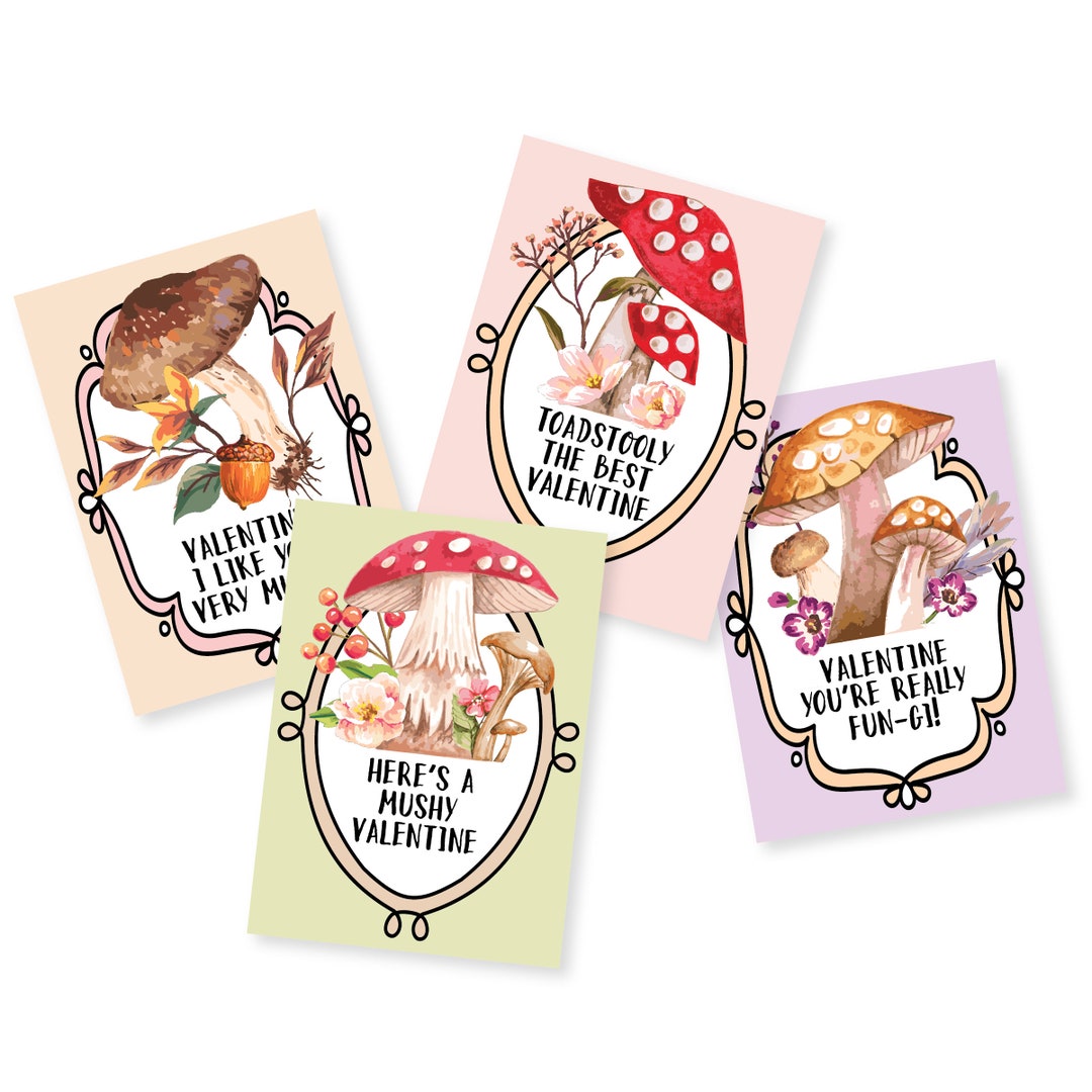 Mushroom Valentines Day Cards, Printable DIY Cards, Classroom Valentine ...