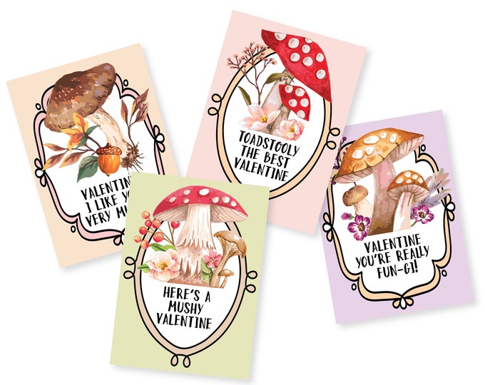 Mushroom Valentine / Printable PDF / Valentines Cards / Cards ...