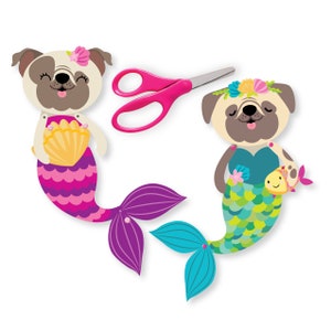 2 Articulated Paper Mer-pug Dolls, Instant DIY Download - Mer-pug - Pug ...