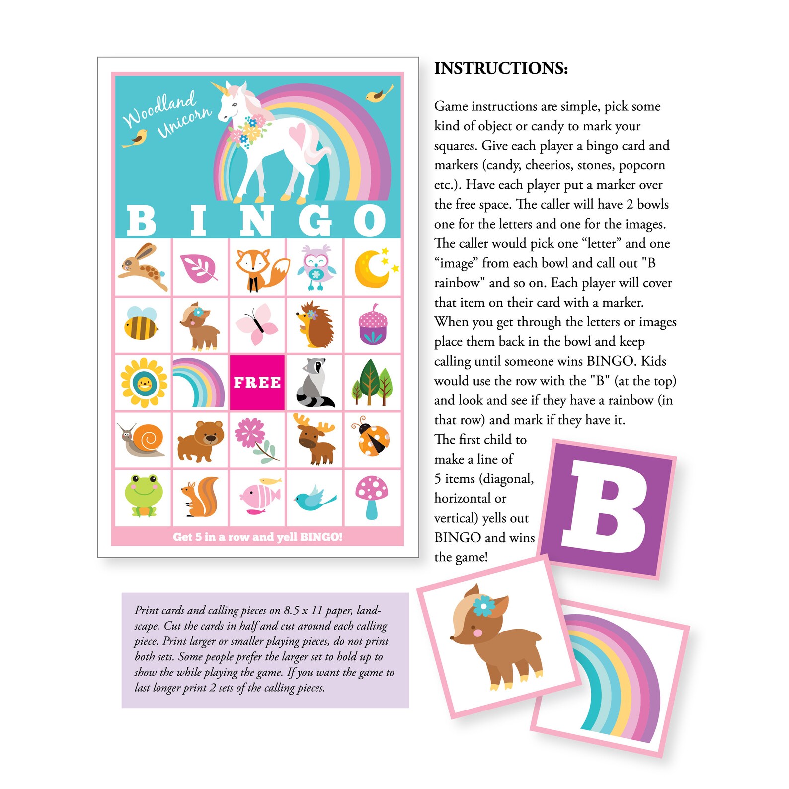Unicorn BINGO Game - Kid's Printable Bingo Game - Bingo Party Game ...
