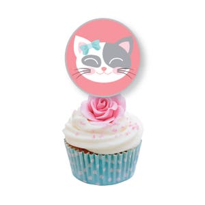 Cat Cupcake Toppers or Bunting Pink Kitten Birthday Cat - Etsy