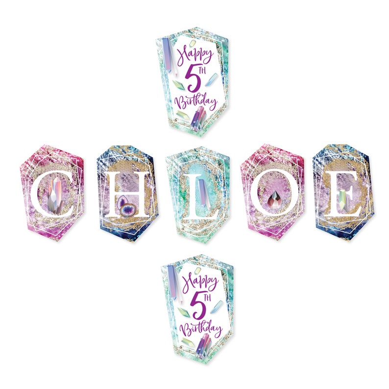 Geode Crystal Birthday Bunting Mint Purple Banner Geode - Etsy