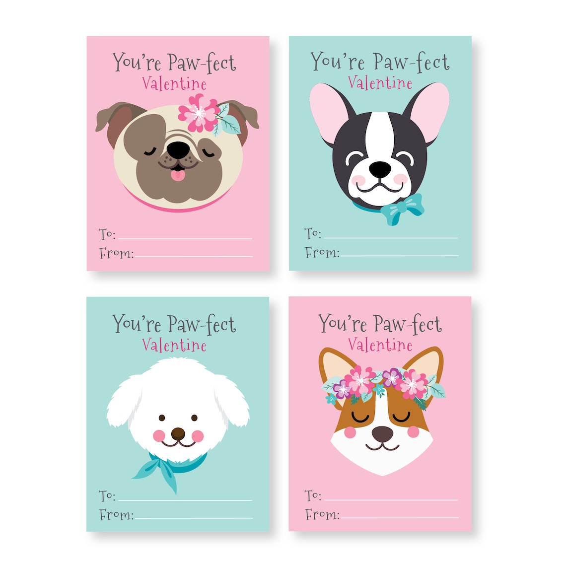 Dog Valentines Day Cards / printable DIY card / classroom | Etsy