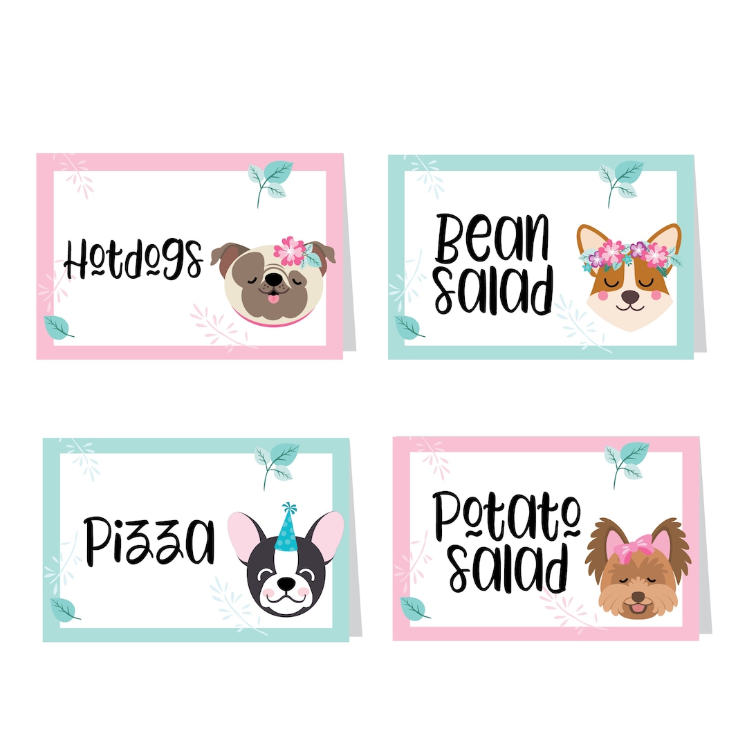 Dog Tent Cards or Labels - Customized Printable DIY Place Cards - Dog ...