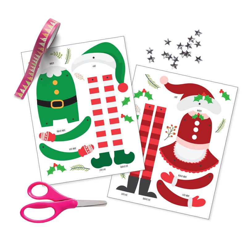 Christmas Elves 6 Articulated Paper Dolls Instant Download Etsy
