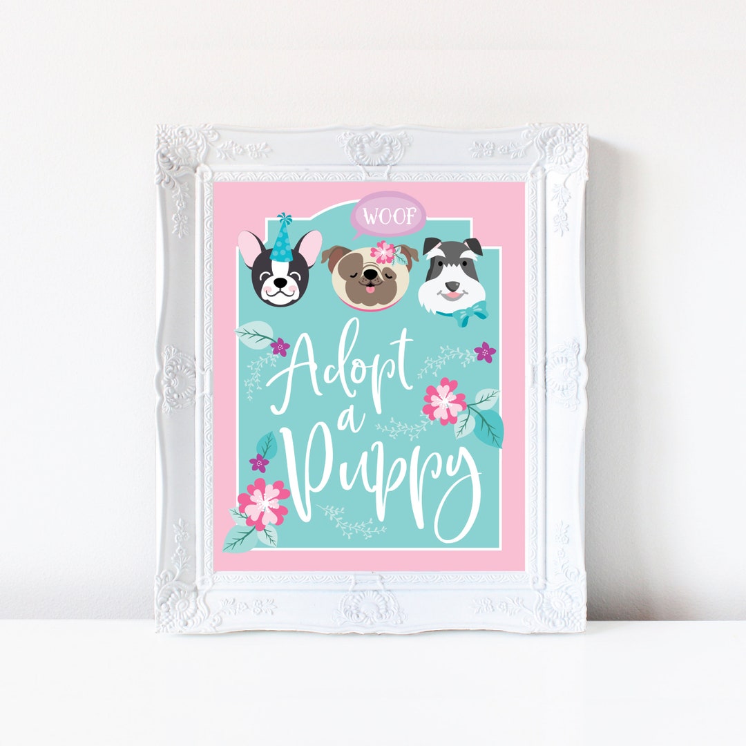 Adopt a Puppy / Certificate / Adoption Sign / Favor Tag / Pink Dog ...