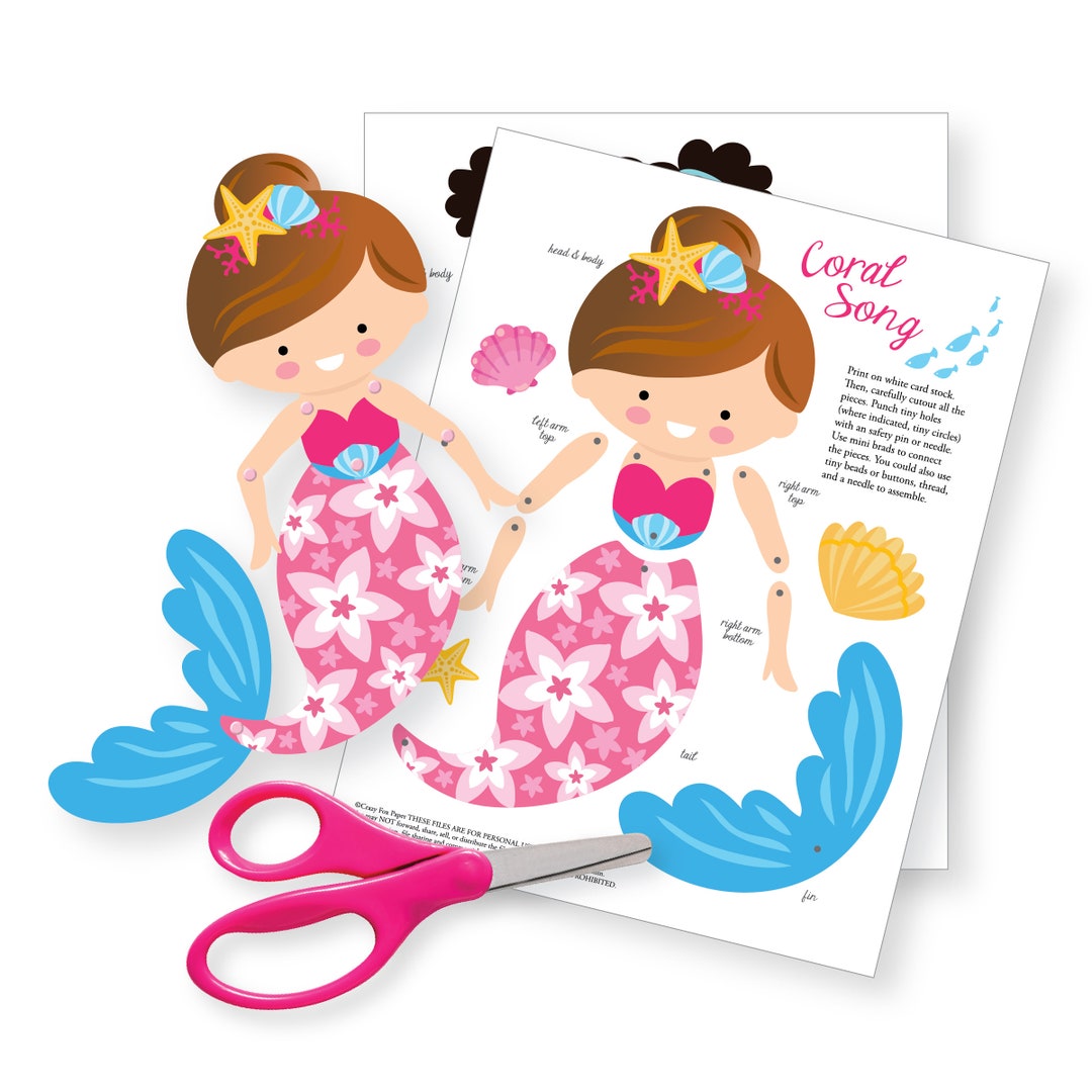 4 Articulated Mermaid Paper Dolls, Instant DIY Download - Mermaid ...