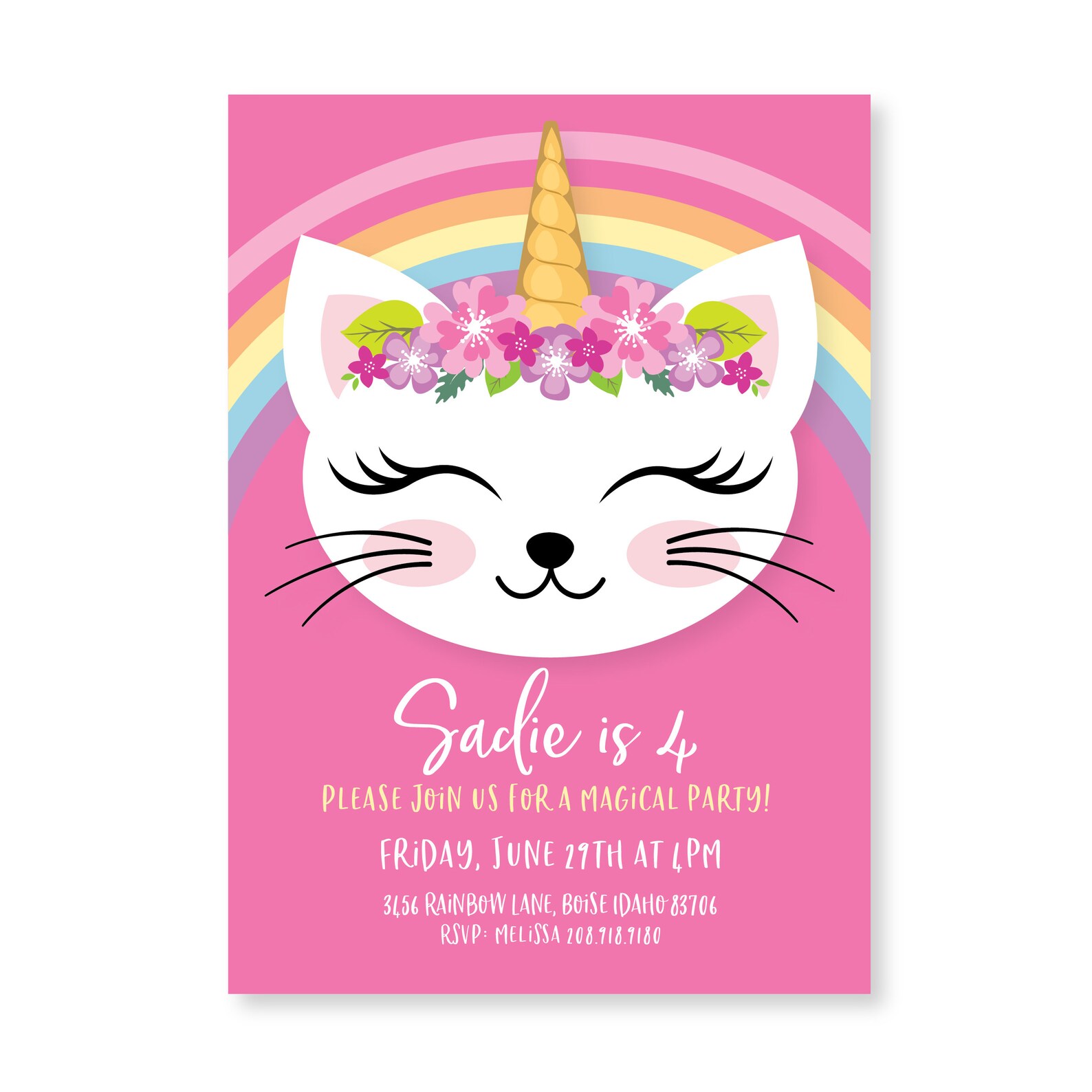 Caticorn Birthday Party Invitation Cat Unicorn Birthday | Etsy