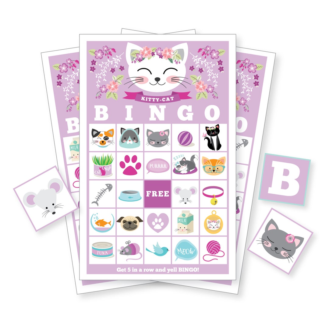 Purple Cat BINGO Game, 30 Different Bingo Cards, DIY Printable Kitten ...