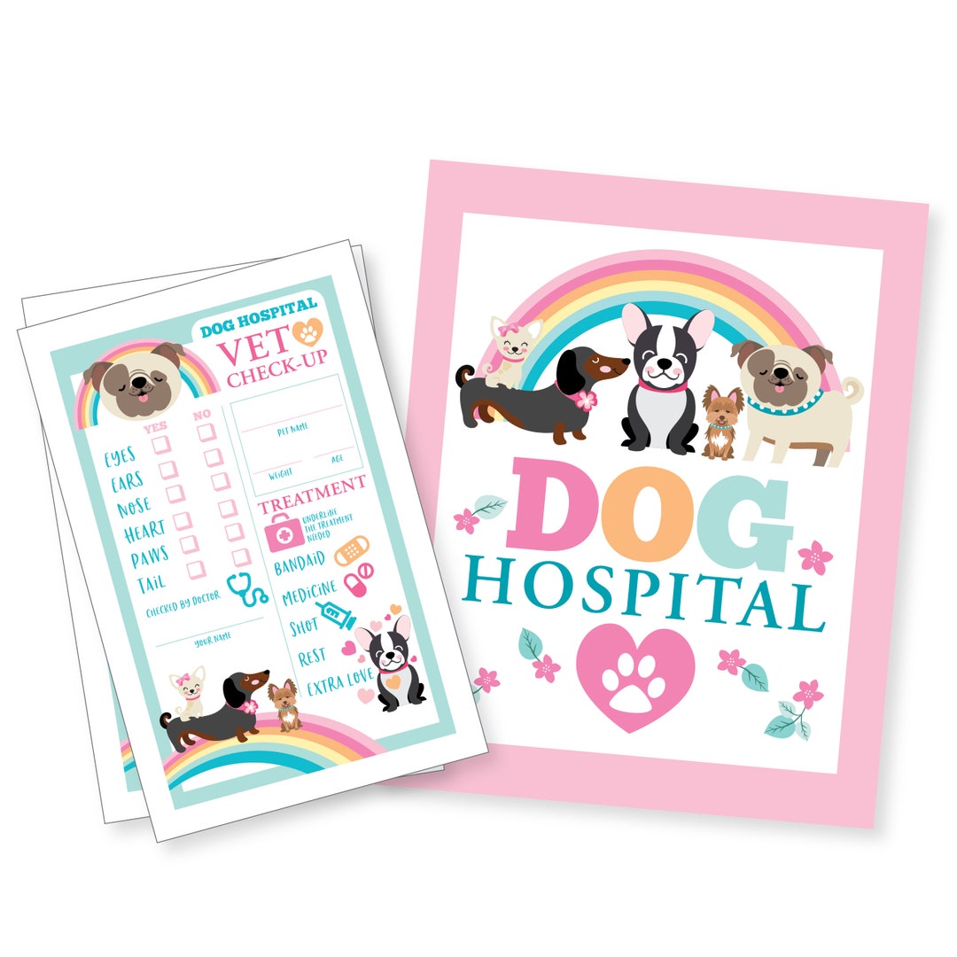 Dog Hospital Vet Check Up, Puppy Hospital Sign and Check-up Cards, Cat ...