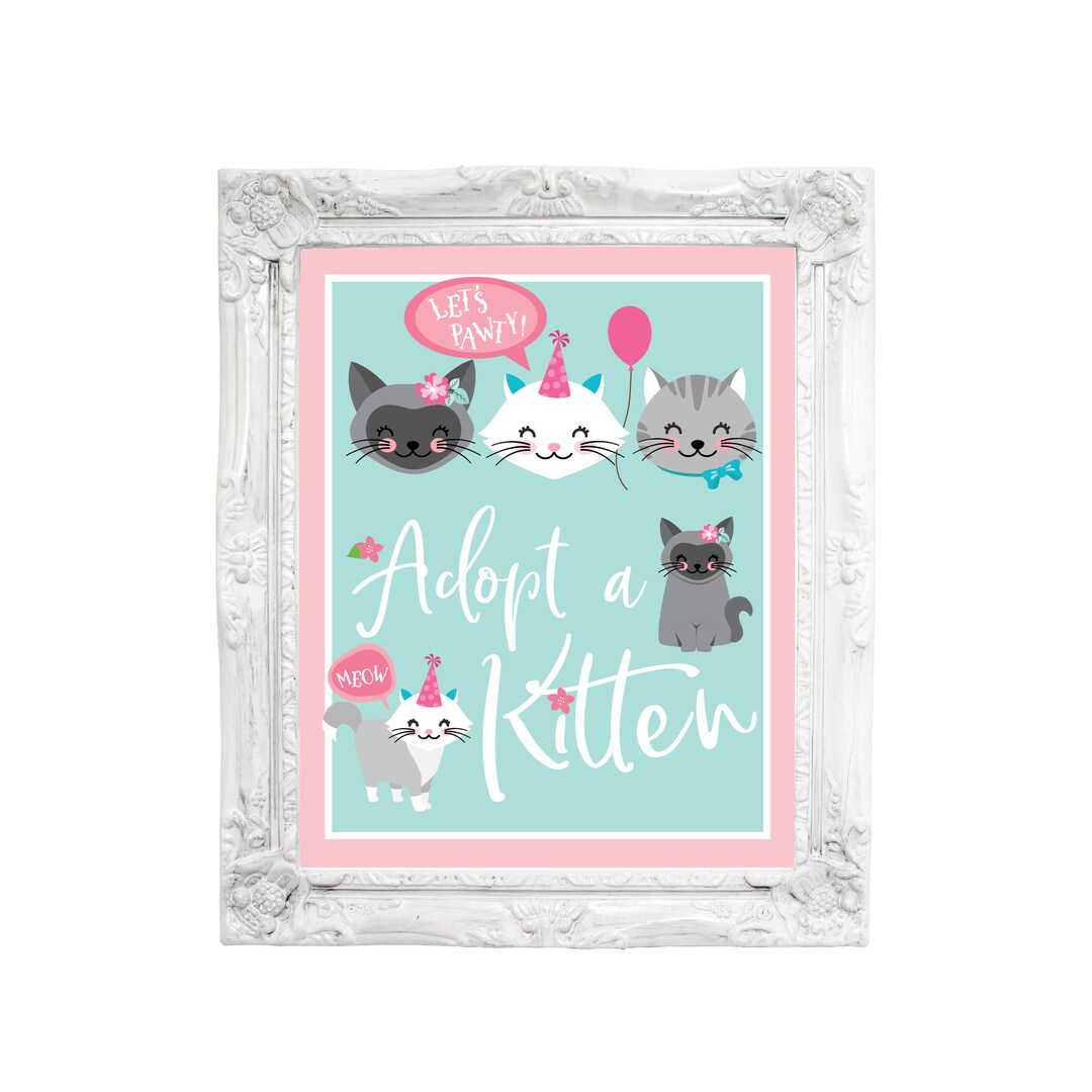 Adopt a Kitten / Certificate / Adoption Sign / Favor Tag / Pink Cat ...