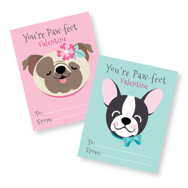 Dog Valentines Day Cards / printable DIY card / classroom | Etsy
