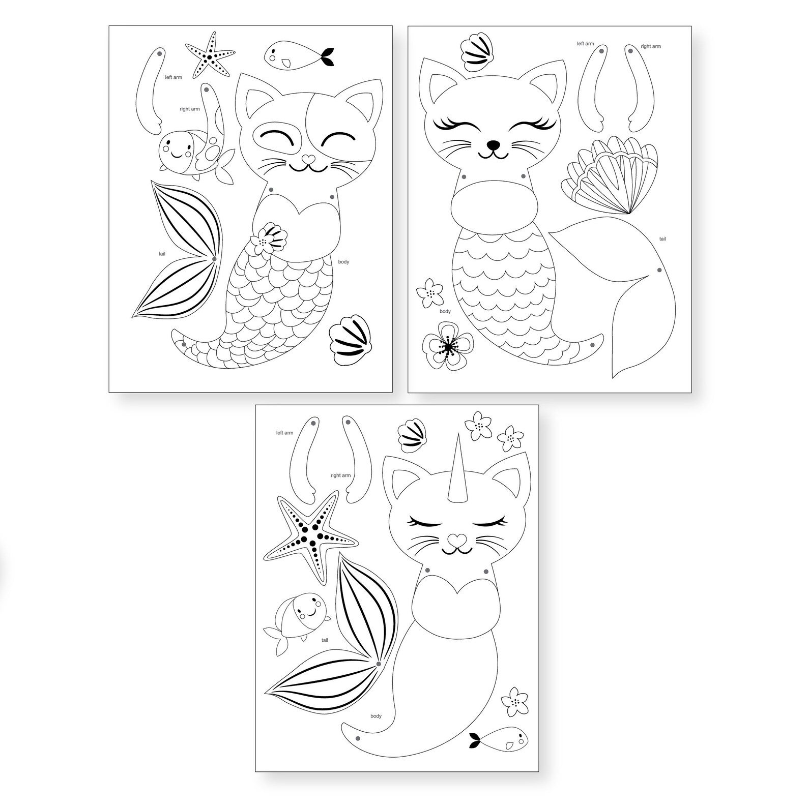 3 Articulated Paper Caticorn Dolls, Instant DIY Download - Caticorn ...