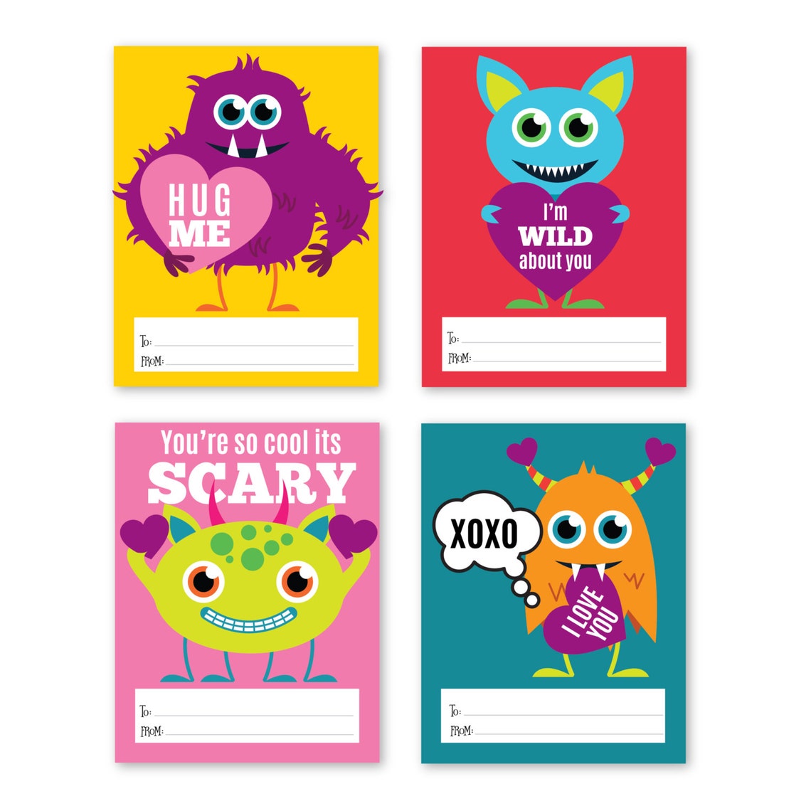 Monster Valentines Day Cards / Printable DIY Card / Classroom - Etsy