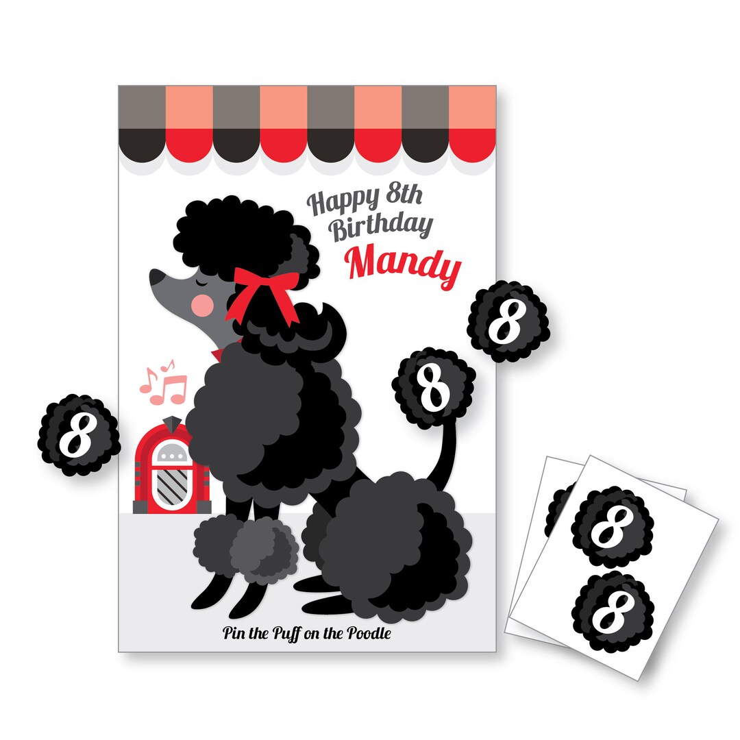 Pin the Puff on the POODLE Party Game, DIY Printable Party Game, 50's ...