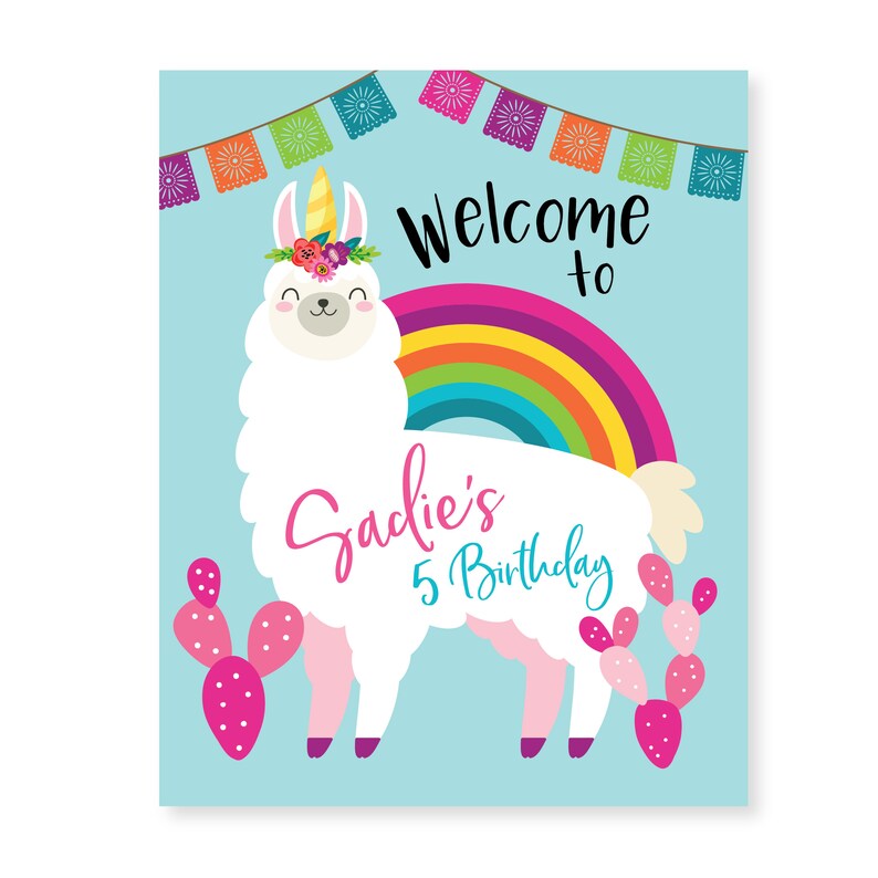 Llamacorn Rainbow Welcome Sign Customized Printable DIY - Etsy