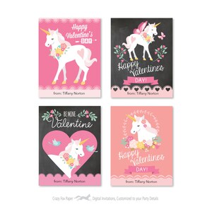 Unicorn Valentines Day Cards Printable DIY Card Classroom, Valentine ...