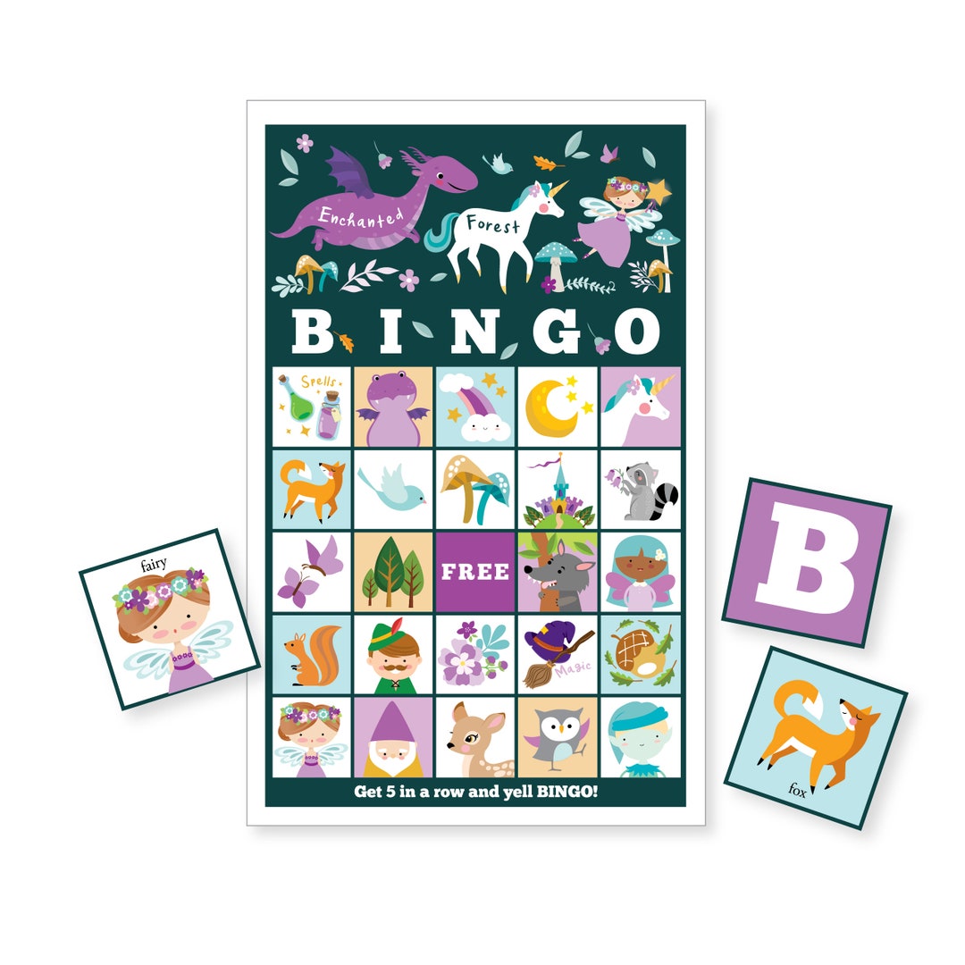 Enchanted Forest BINGO Game, 26 Different Bingo Cards, Fairy, Dragon ...