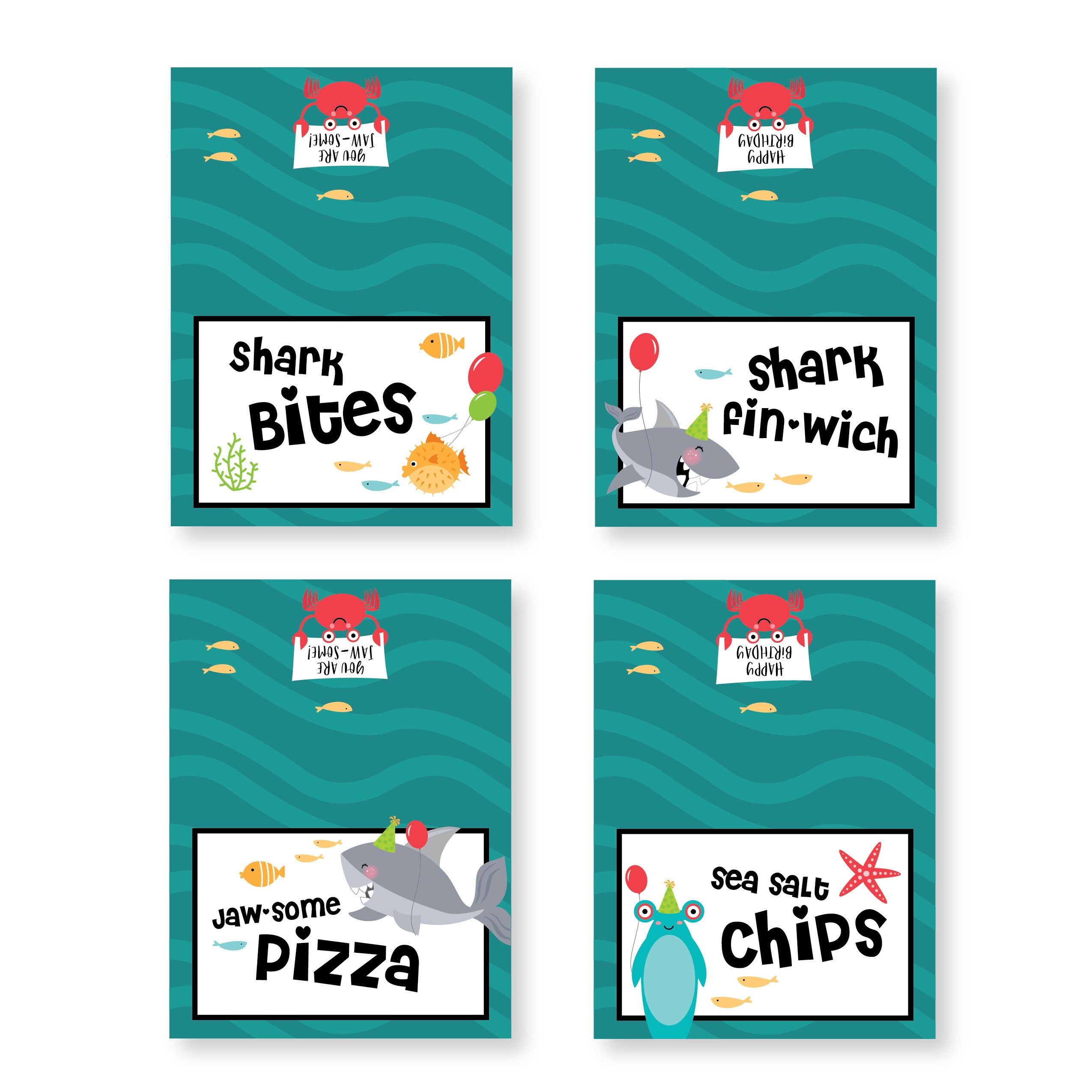 Jawsome Birthday Party INSTANT DOWNLOAD Place Cards Under the sea Thank ...