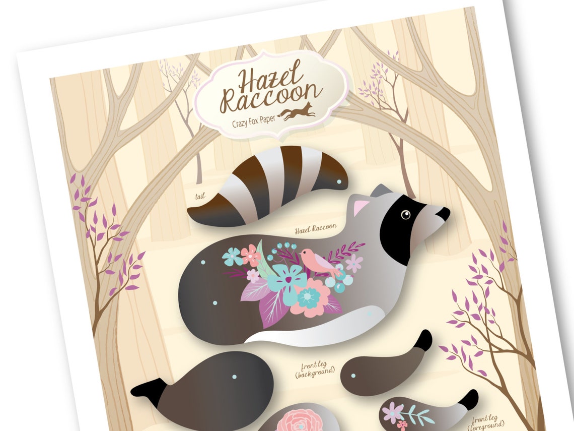 Instant DIY Download Articulated Paper Raccoon With Bird - Etsy