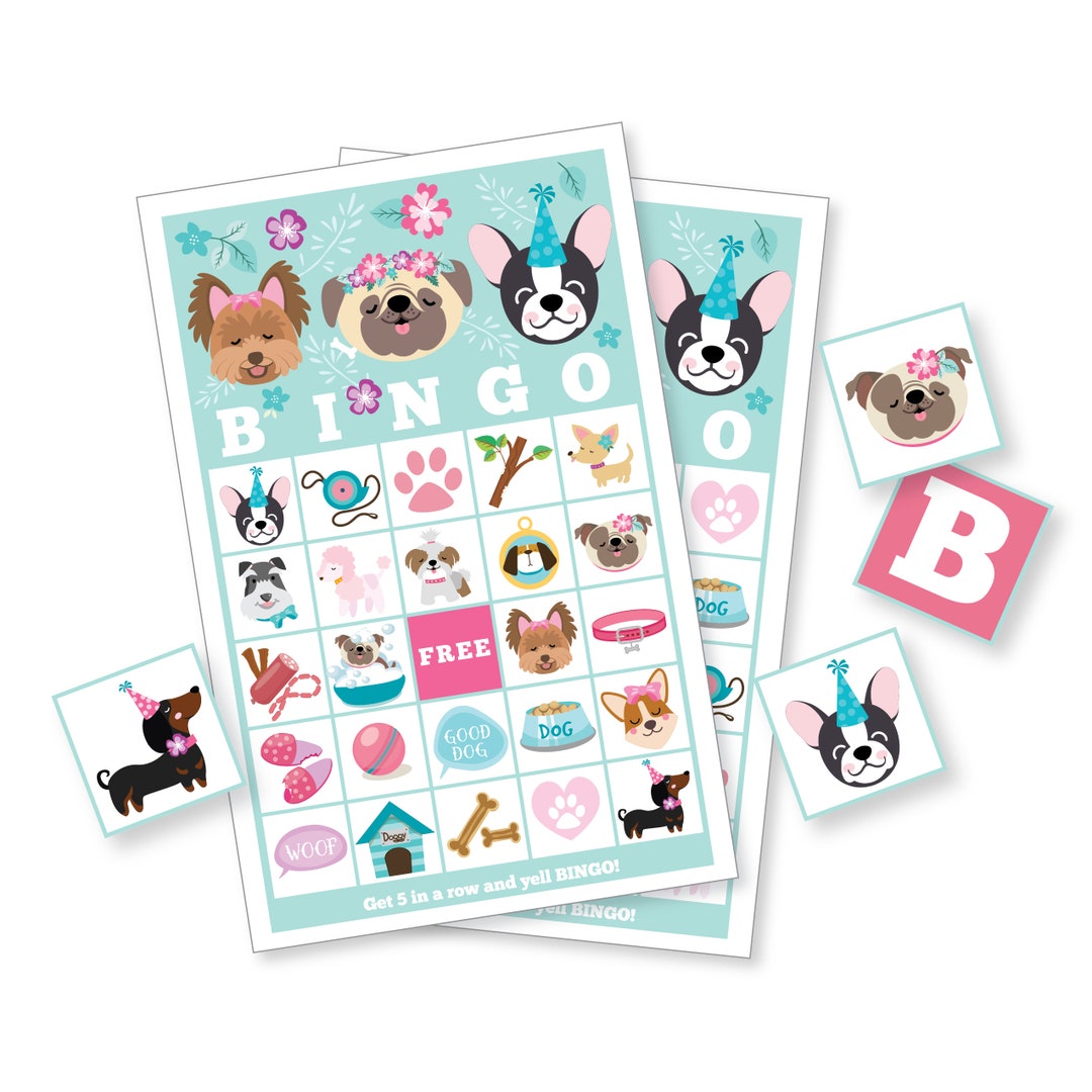 Dog BINGO Game, 30 Different Bingo Cards, Pug, Puppy Party Game, Girl's ...