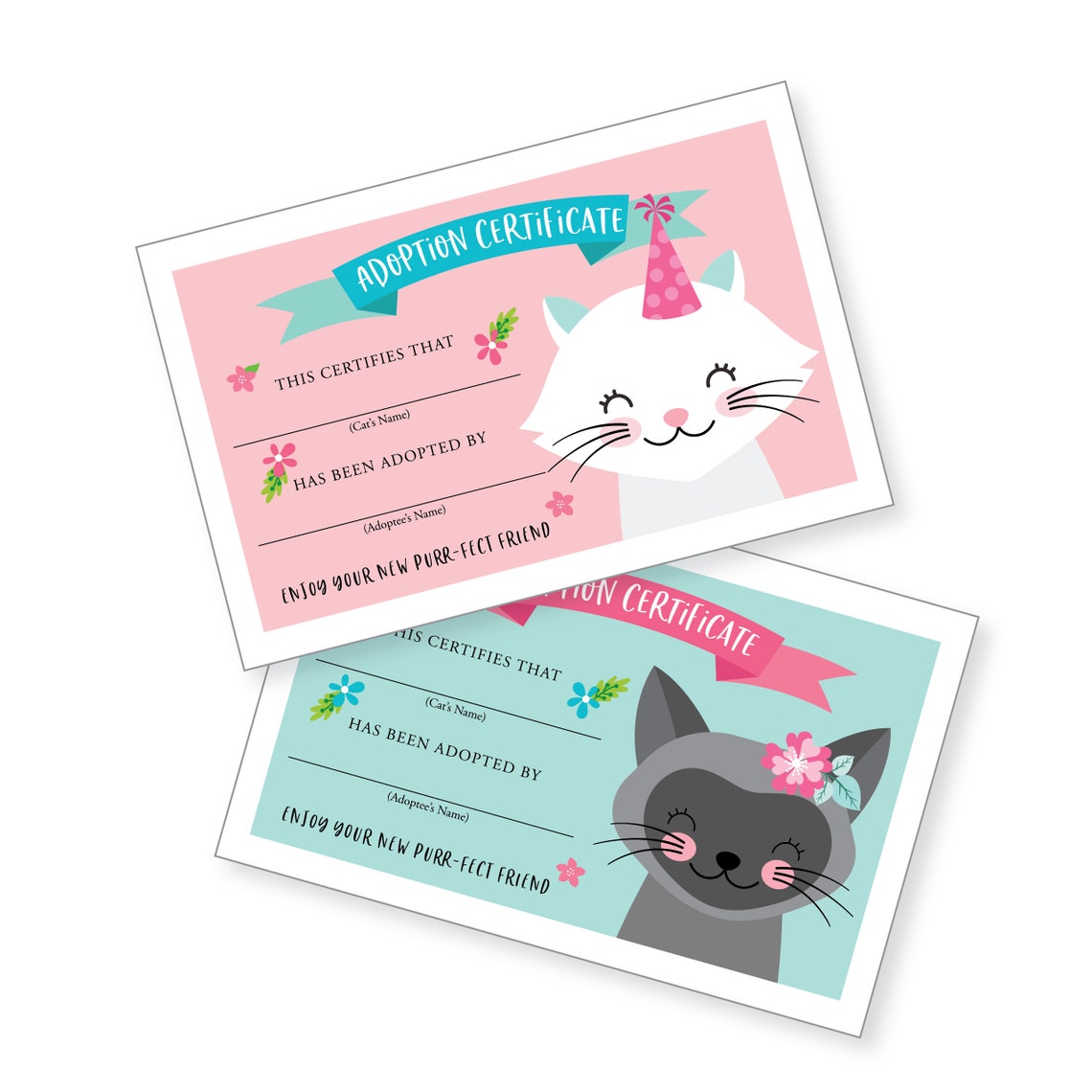 Adopt a Kitten / Certificate / Adoption Sign / Favor Tag / Pink Cat ...